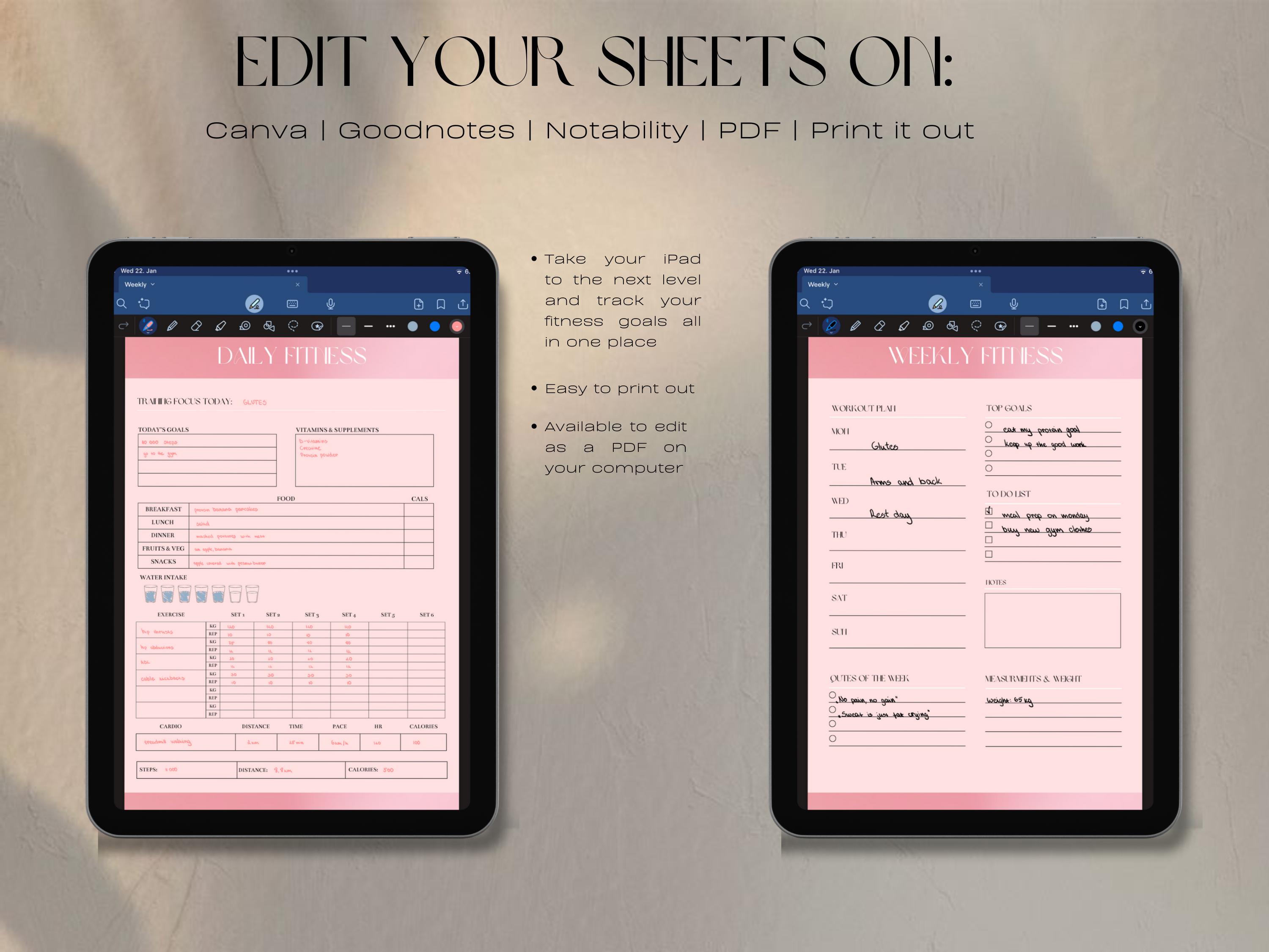 Editable Weight Loss & Fitness Planner Template | Workout Tracker ...