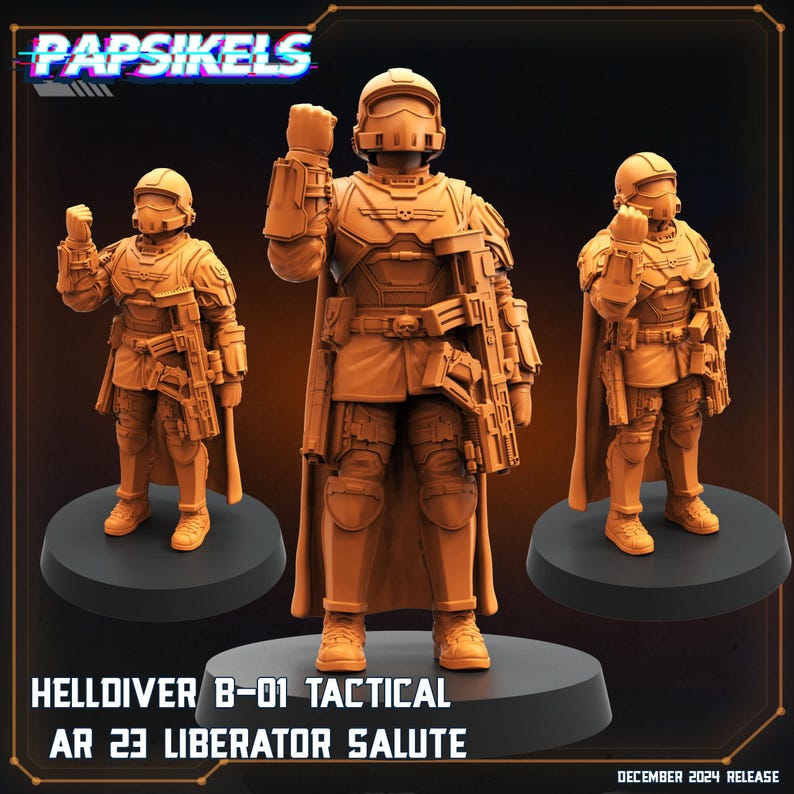 Helldiver B01 Tactical Ar 23 Liberator Salute - Highquality Printed Dystopian Figures Strategy ...