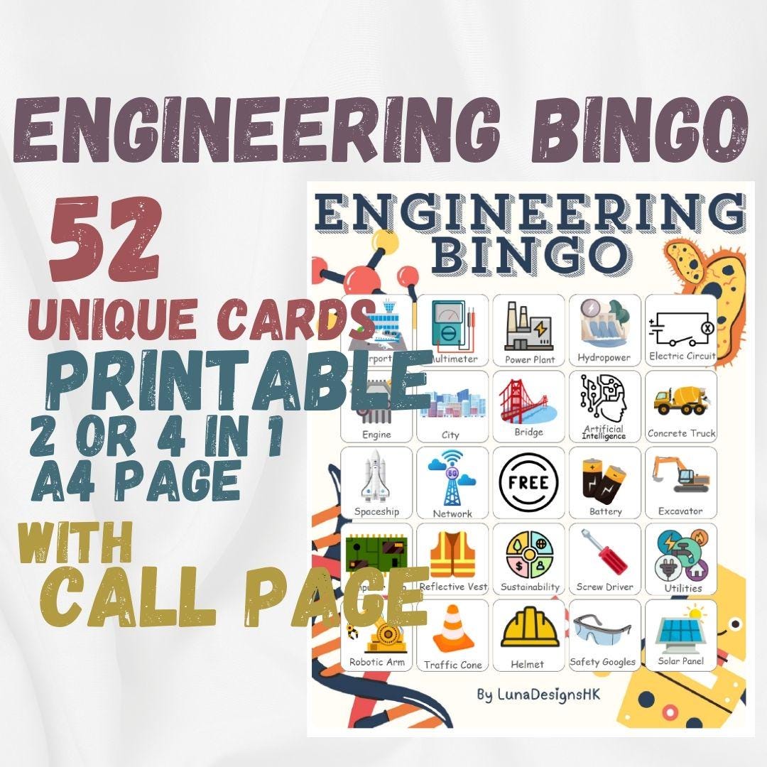 Engineering Bingo Cards - Etsy