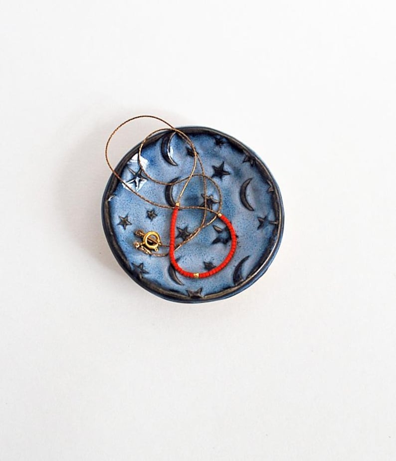 Moon and Star Ring Dish - Blue - Ceramic, Pottery - Etsy
