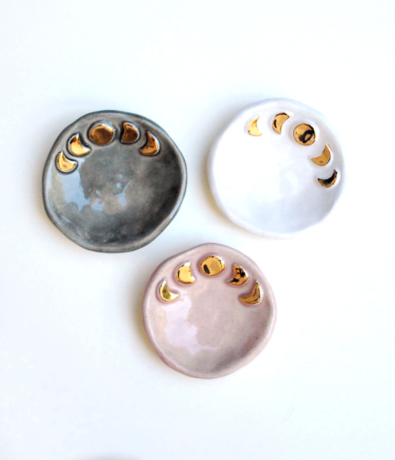 Gold Moon Phase Dish, Ring Dish, Ceramic, Pottery, Handmade - White ...