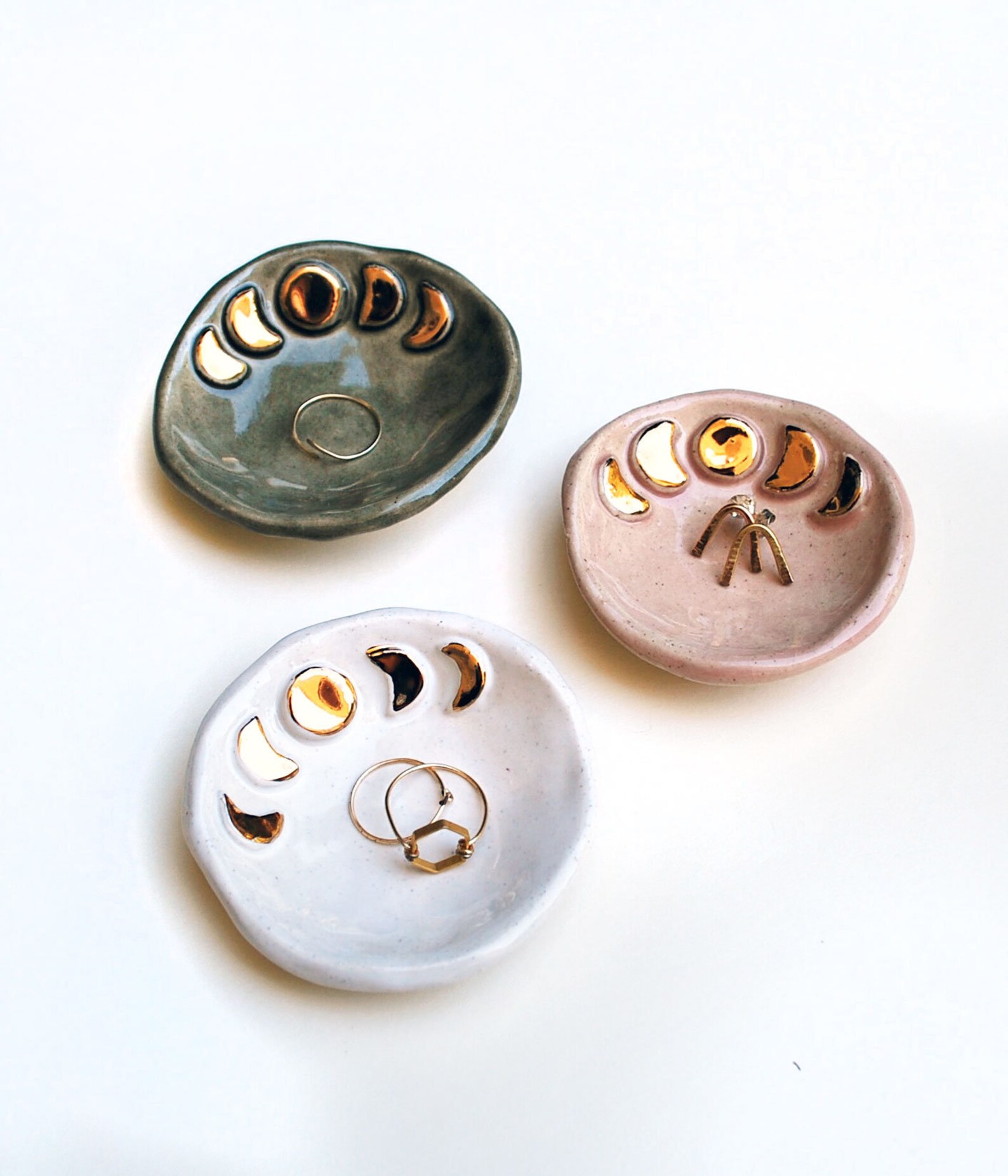 Gold Moon Phase Dish, Ring Dish, Ceramic, Pottery, Handmade - White ...