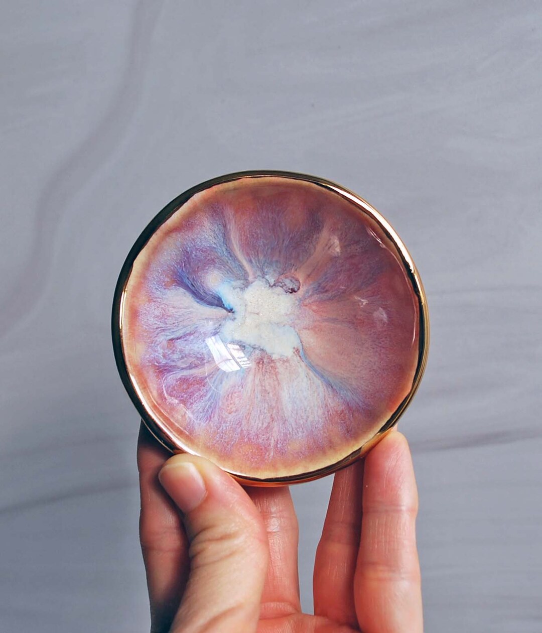 Colorful Pink and Gold Ring Dish, Gold Luster Edge, Jewelry Dish ...