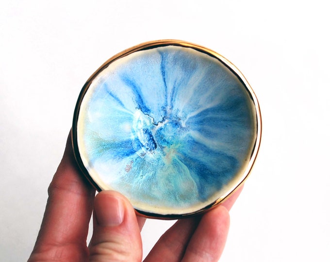 Blue and Gold Ring Dish Gold Luster Edge Jewelry Dish - Etsy