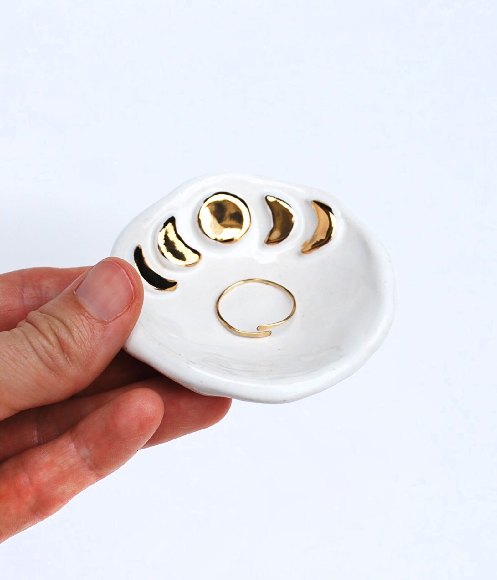 Gold Moon Phase Dish, Ring Dish, Ceramic, Pottery, Handmade - White ...