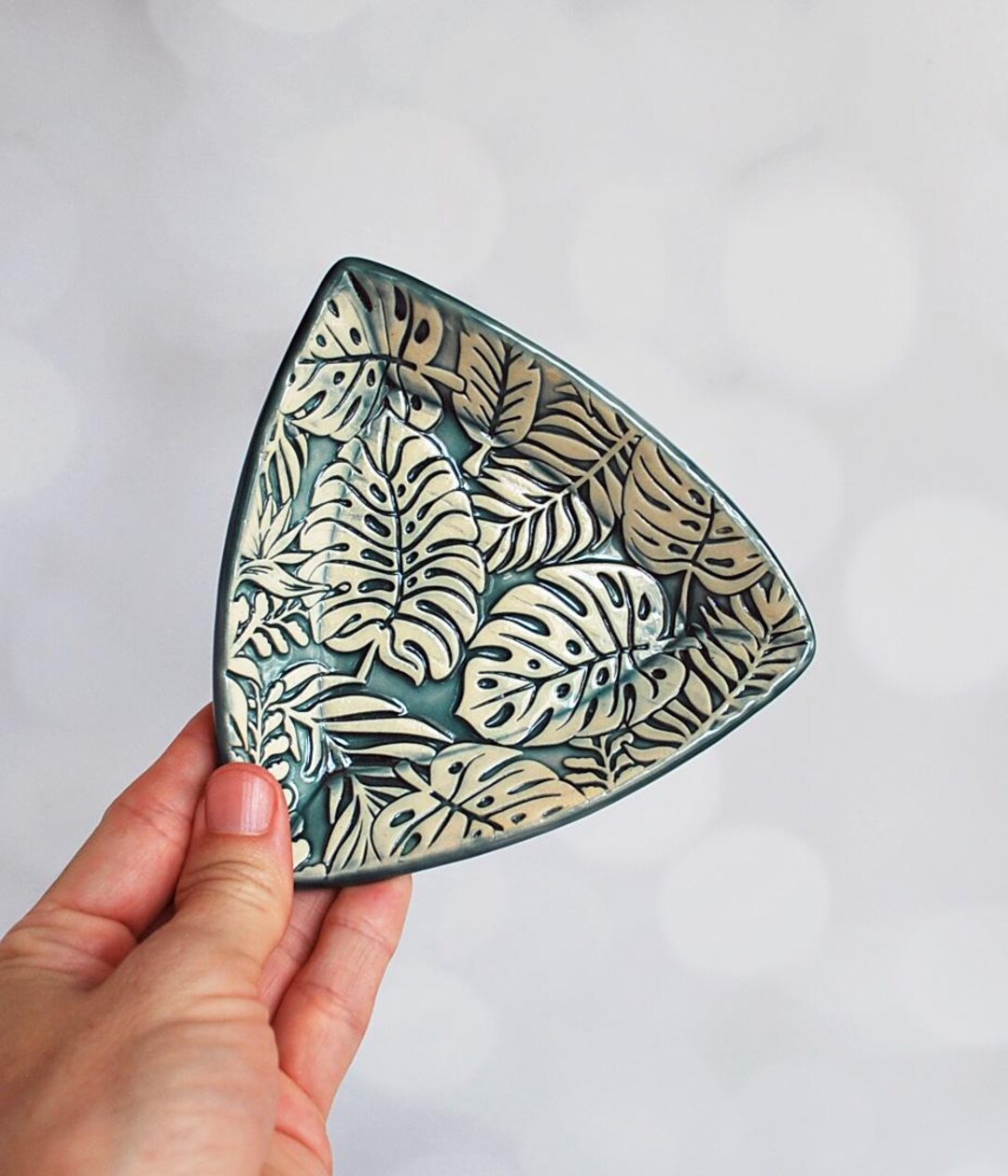 Monstera Triangle Jewelry Dish, Jewelry Dish, Engagement Gift, Ceramic ...