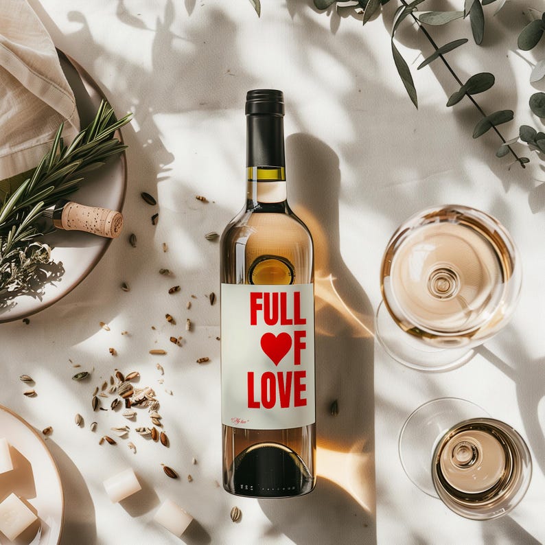 Full of Love Romantic Digital Wine Label,valentine Days Wine Label ...