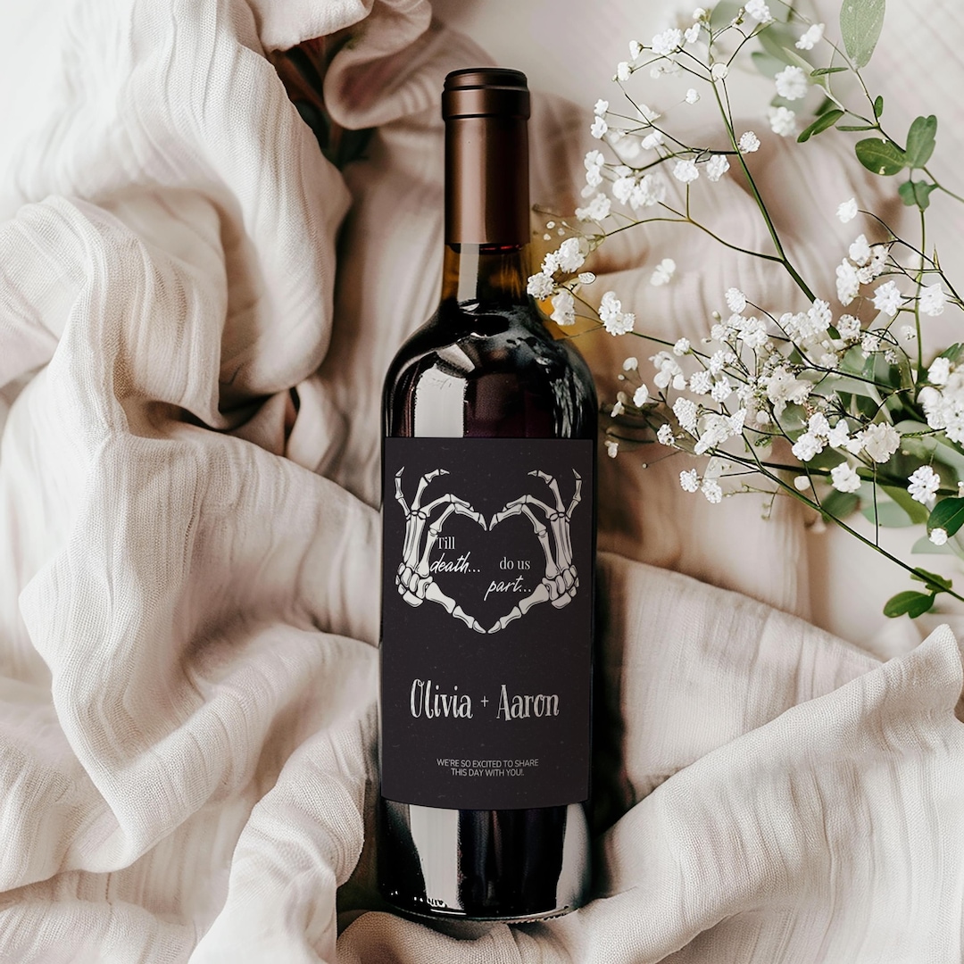 Gothic Wedding Wine Label,dark Wedding,skeleton Wedding Wine Label ...