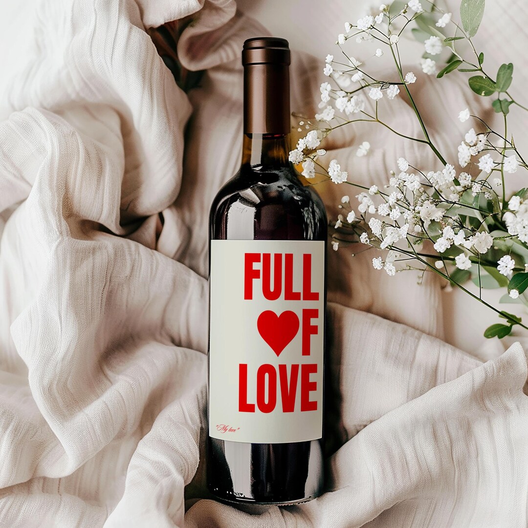 Full of Love Romantic Digital Wine Label,valentine Days Wine Label ...