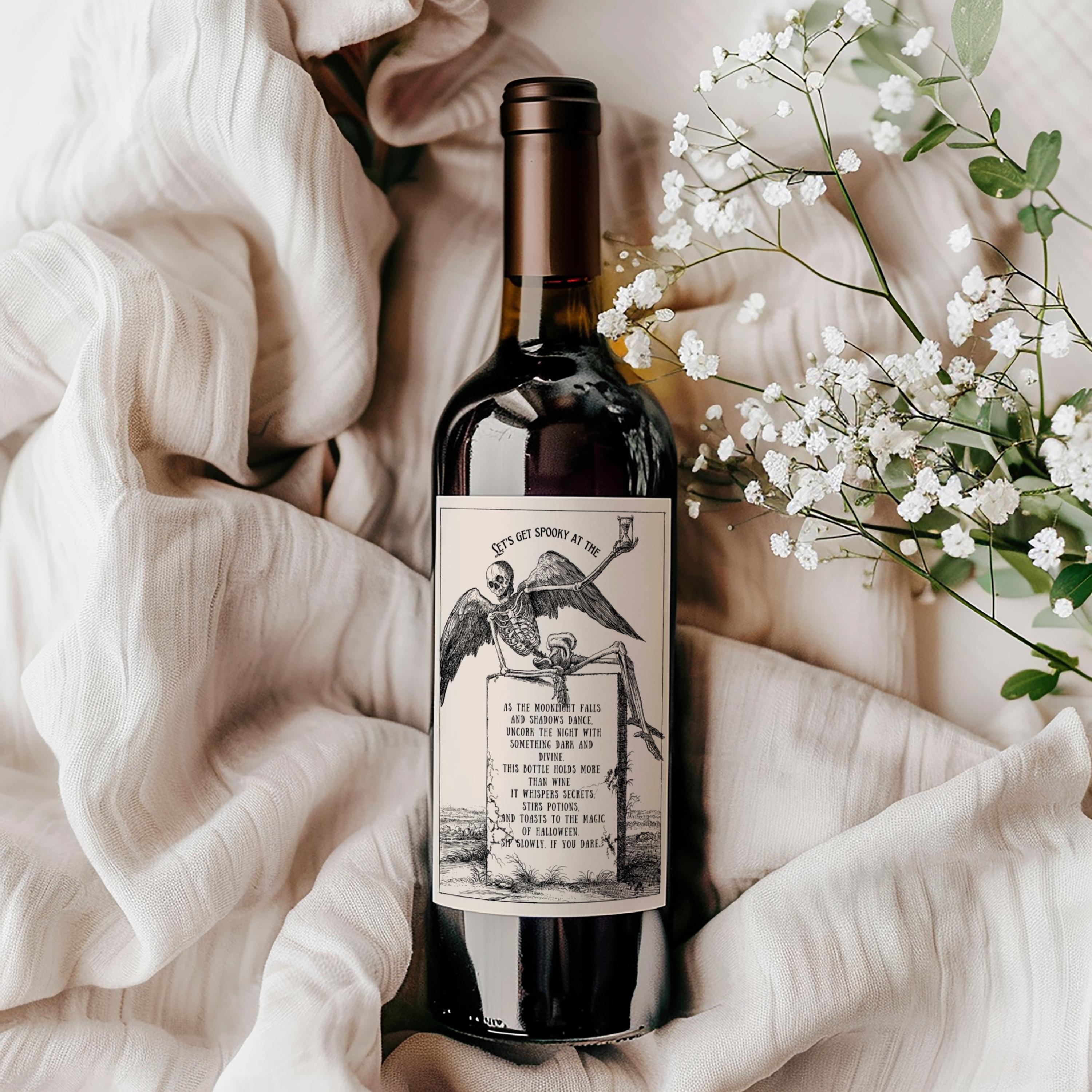 Spooky Halloween Wine Label,vintage Skeleton Bottle Sticker ,gothic ...