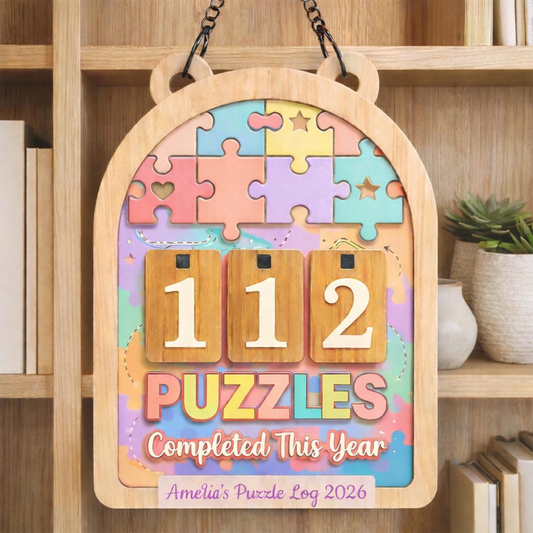 Puzzle Tracker Sign, Puzzles Completed This Year Tracker, Wooden Puzzle ...