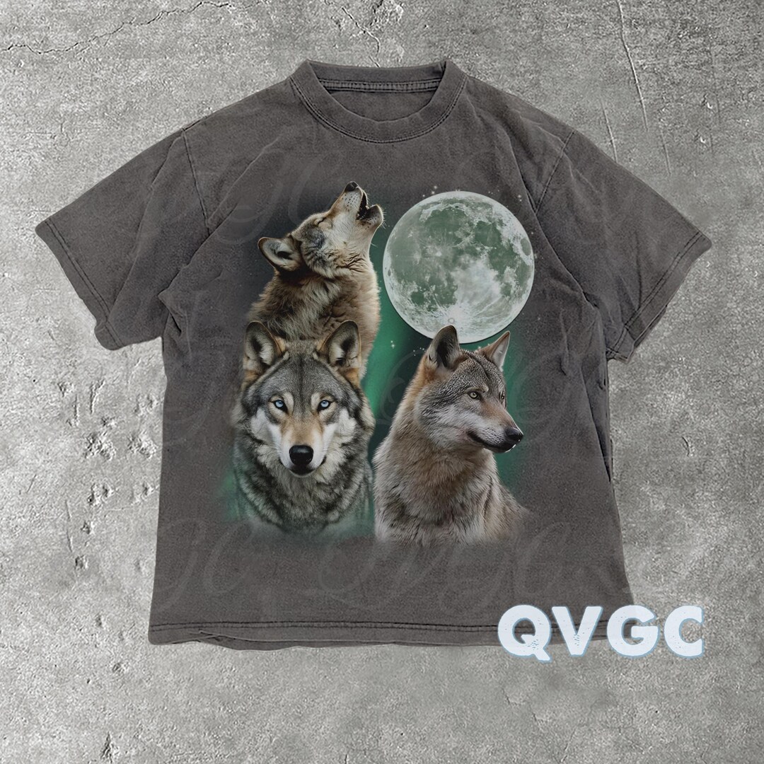 Vintage Wolf 90s Graphic Shirt, Wolf Lovers Retro Moon Tee, 2000s ...