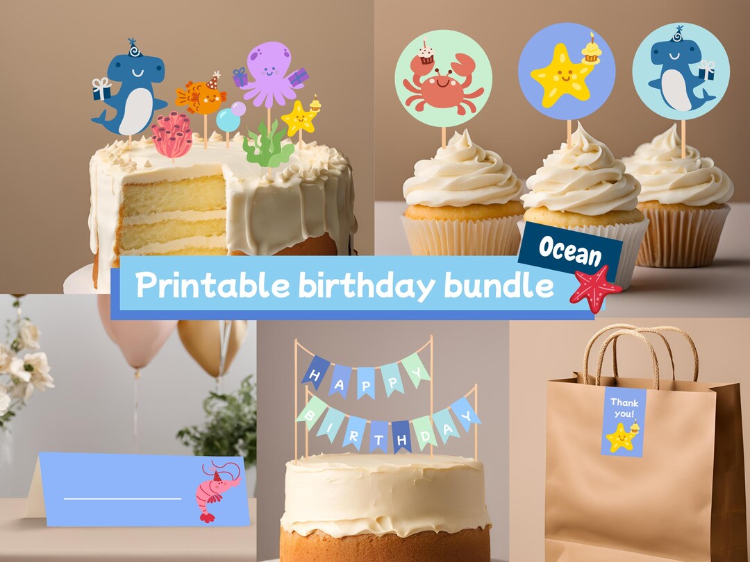 Ocean Themed Printable Cake Toppers Decoration Birthday Party Pack ...