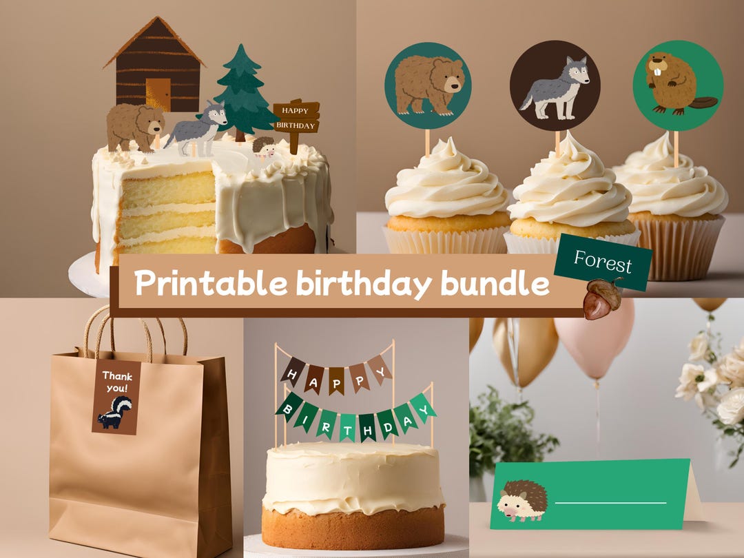 Forest Animals Themed Printable Cake Toppers Decoration Birthday Party ...