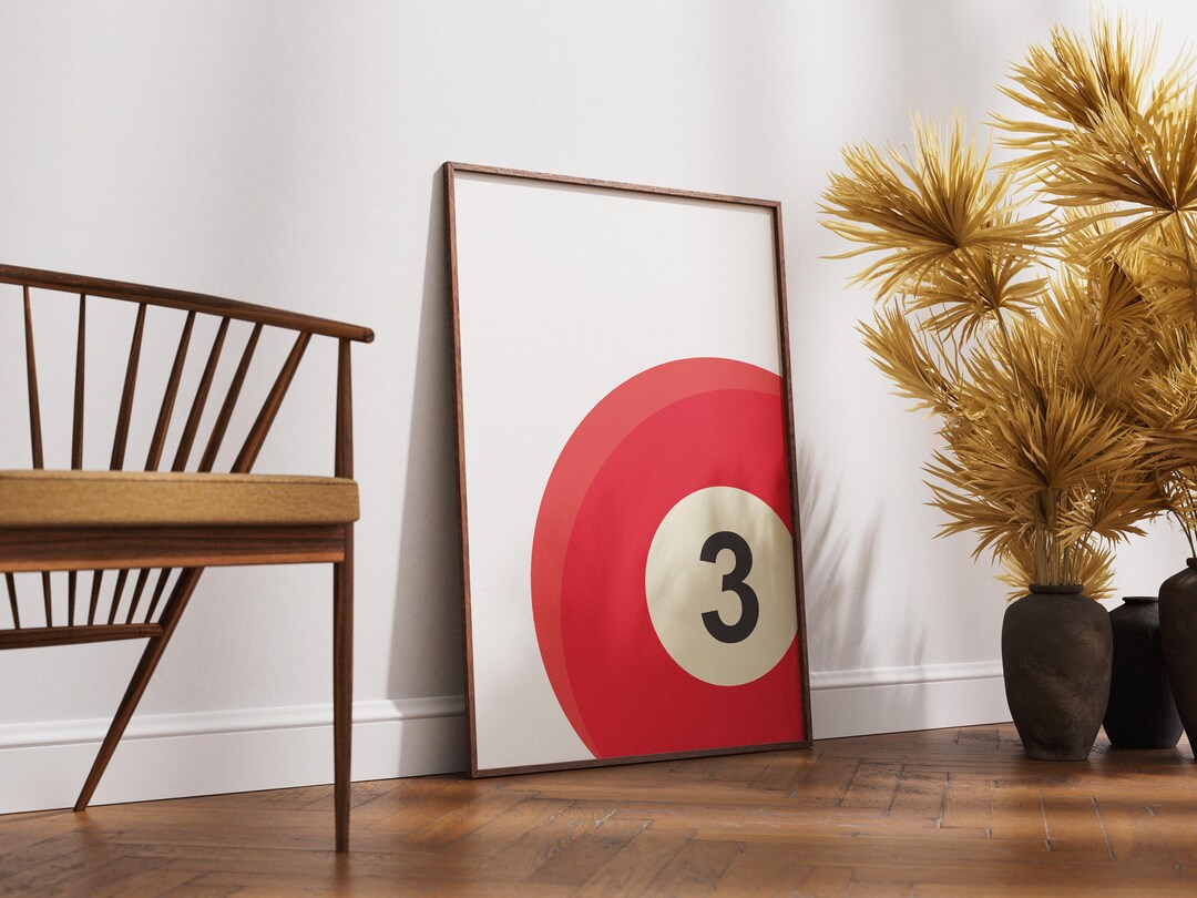 Red No.3 8 Ball Pool Art Poster | Graphic Digital Print | Instant ...
