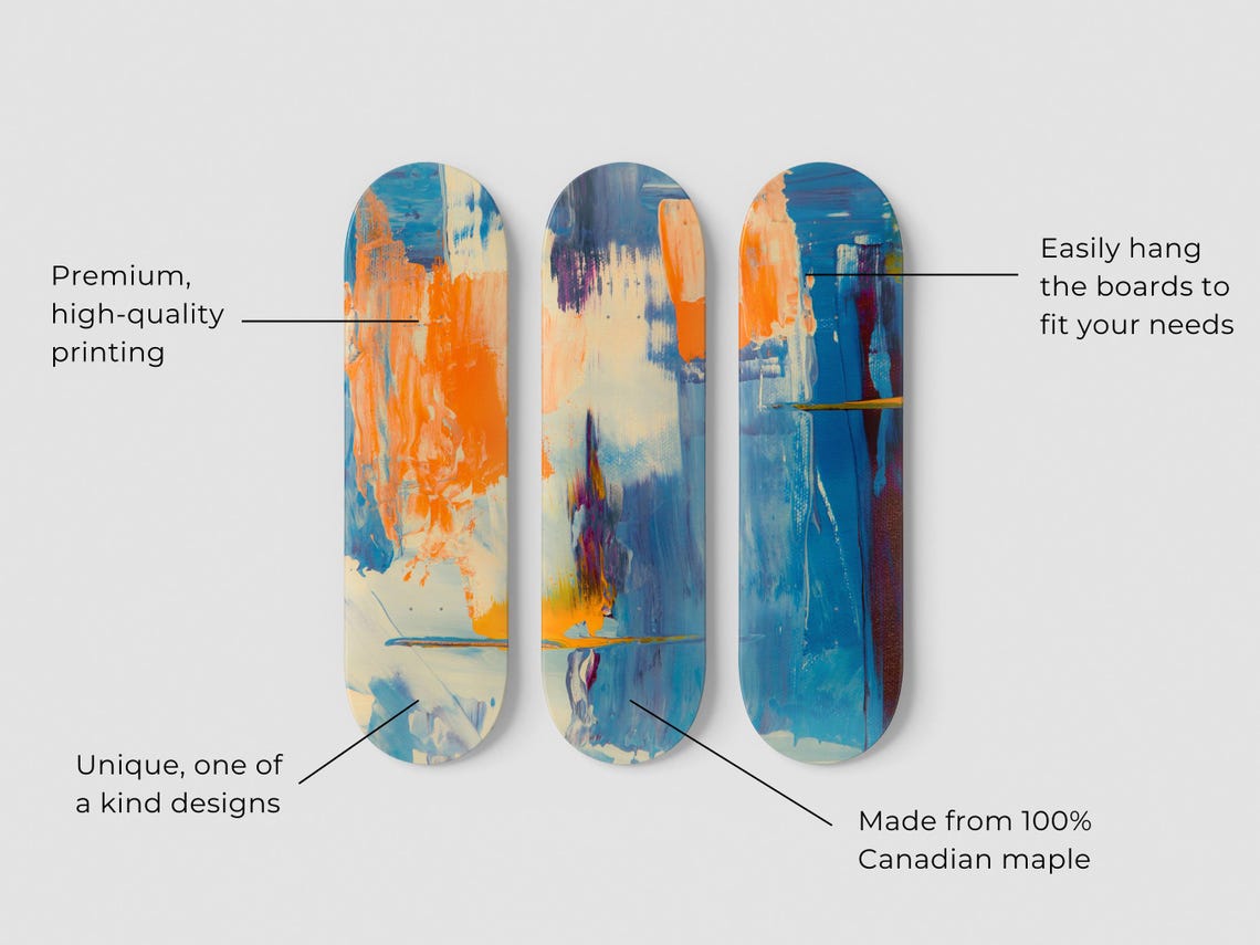 Disengaged Skateboard Wall Art Set of 3 Boards, Abstract Skate Deck ...