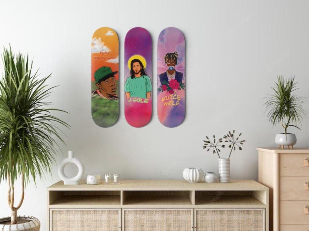 Rapper Inspired Wall Art Set of 3, Skateboard Deck Wall Art Digital ...