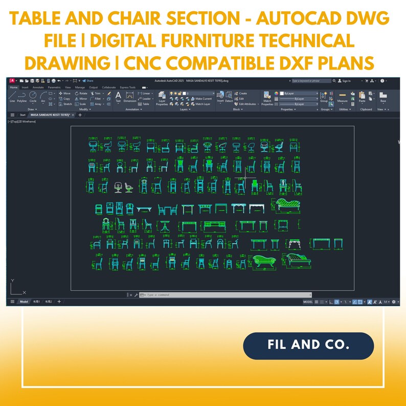 Table and Chair Section - Autocad DWG File | Digital Furniture ...