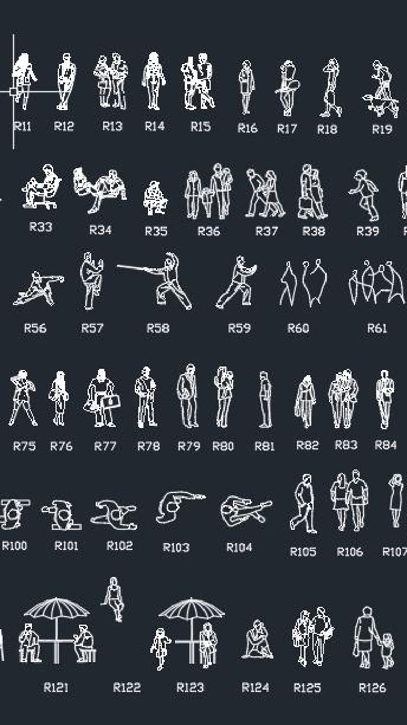 Autocad Blocks 2D DWG CAD Library , Templates, Drawings, People - Etsy ...