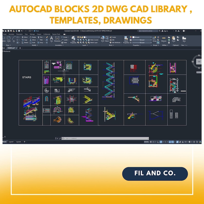 Autocad Blocks 2D DWG CAD Library | Stairs Staircase Furnishing ...