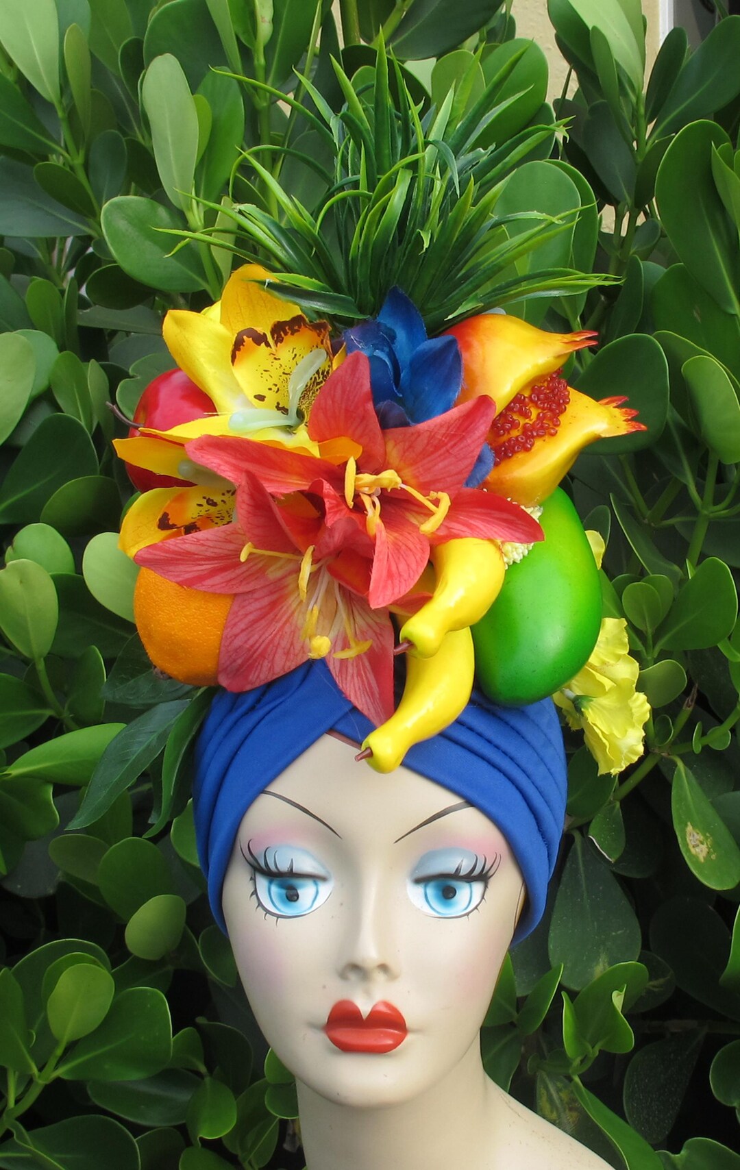 Tropical Fruits BLUE TURBAN Carmen Miranda Style, Headdress,tropical ...