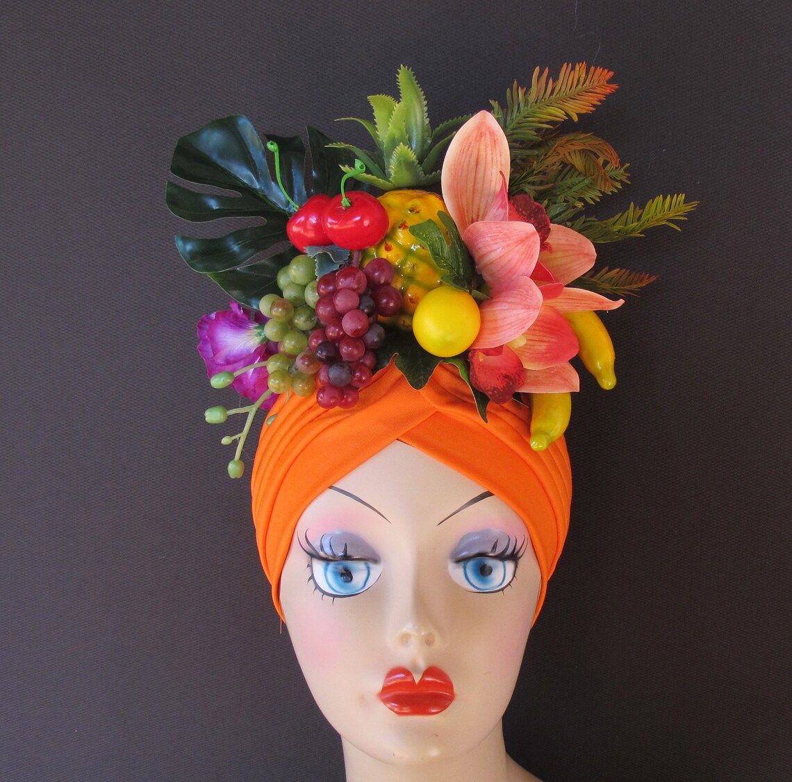 Tropical Fruits ORANGE TURBAN Carmen Miranda Style Adults and | Etsy