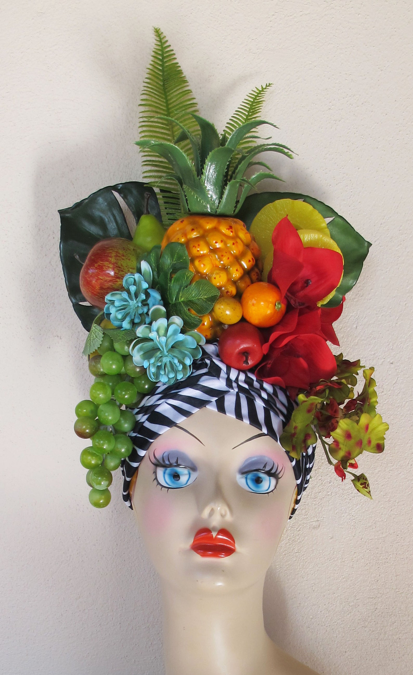 Carmen Miranda TURBAN ZEBRA PRINT Tropical Fruits Pineapple | Etsy