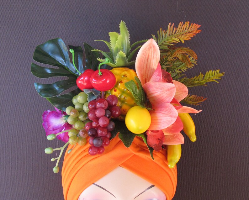Tropical Fruits ORANGE TURBAN Carmen Miranda Style Adults and | Etsy