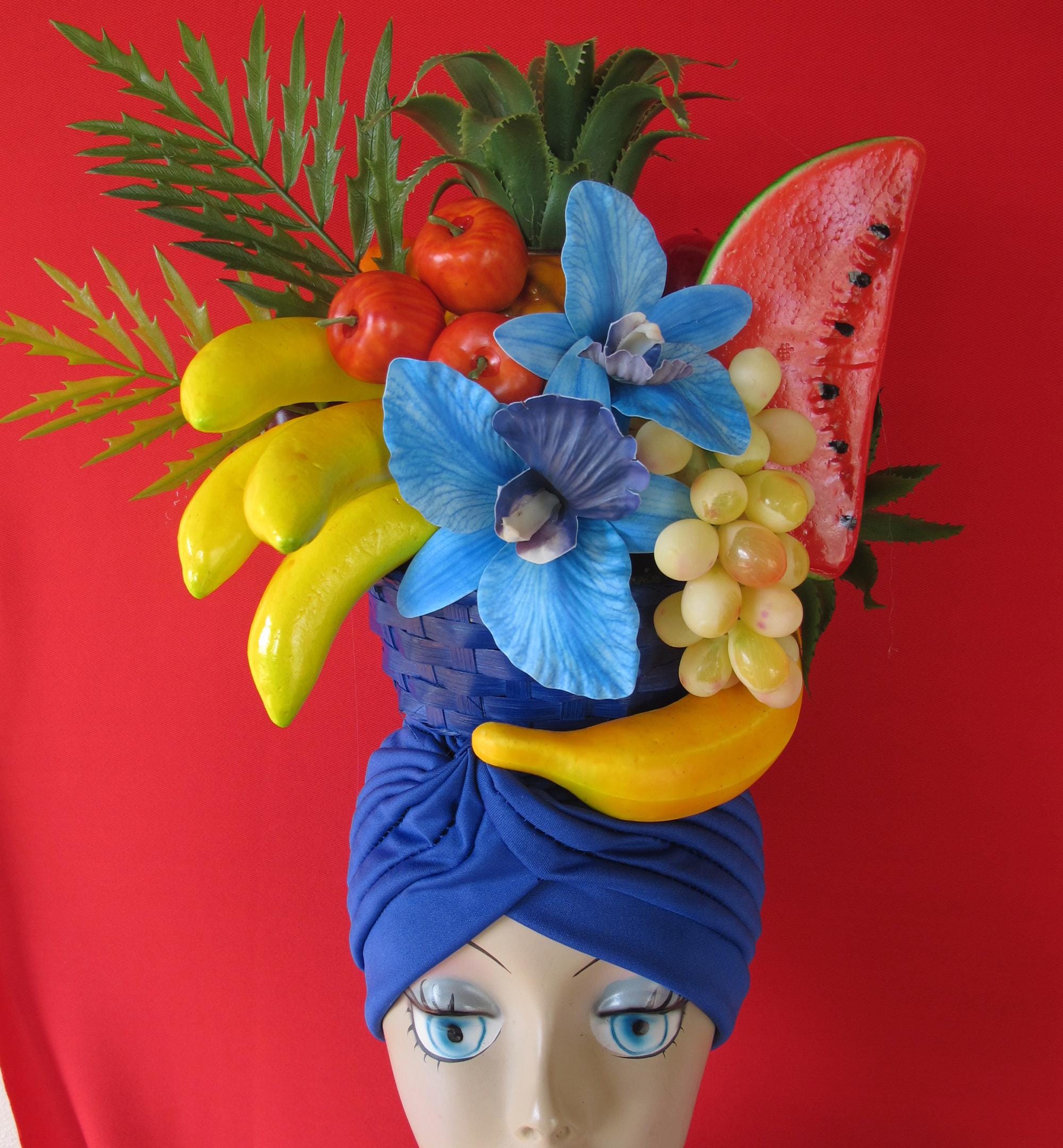 Tropical Fruits BLUE TURBAN Carmen Miranda Style, Chiquita Style ...