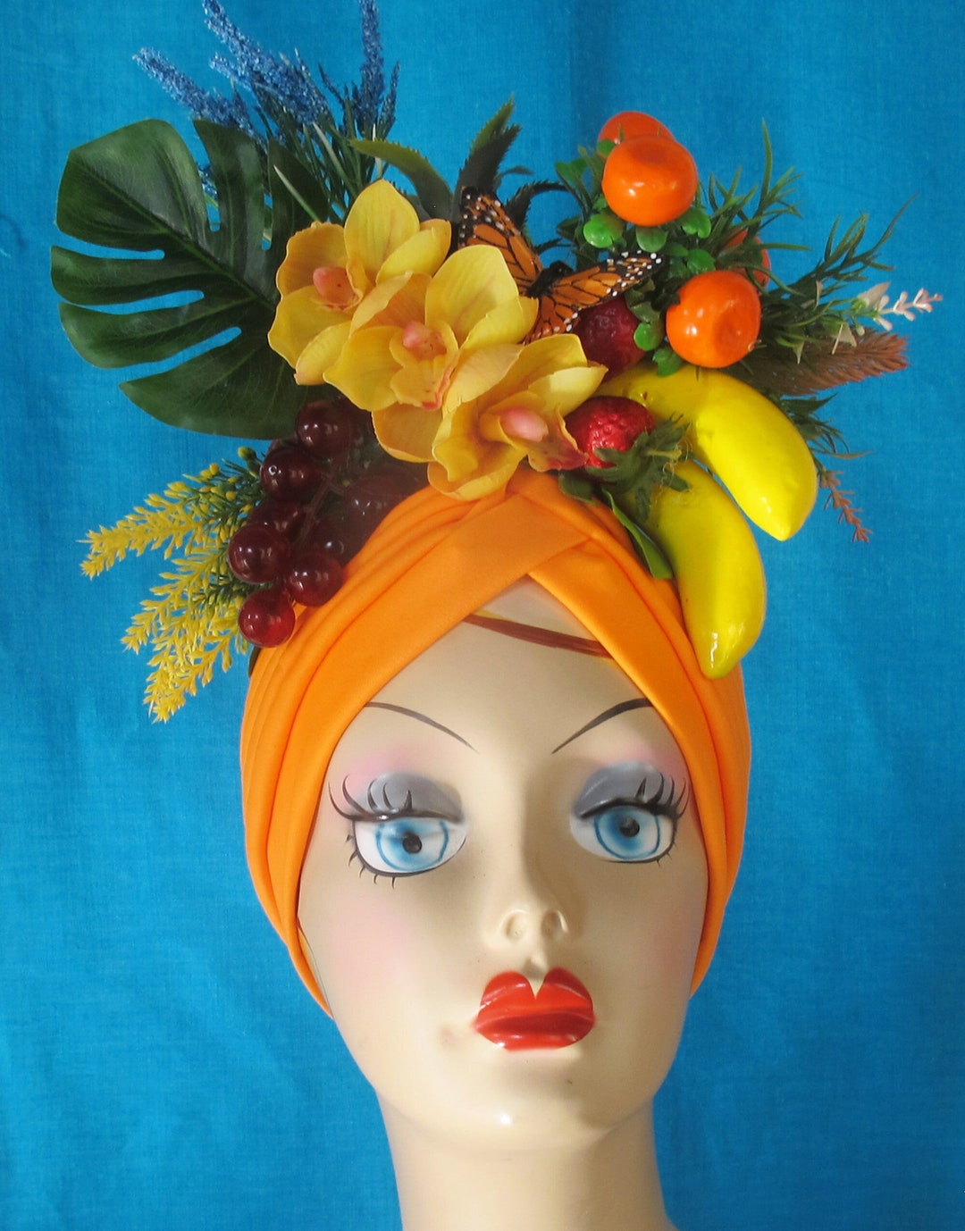 Tropical Fruits ORANGE TURBAN Carmen Miranda Style - Etsy