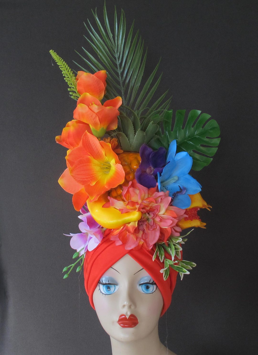 Tropical Fruits RED TURBAN Carmen Miranda Style, Headdress,tropical ...