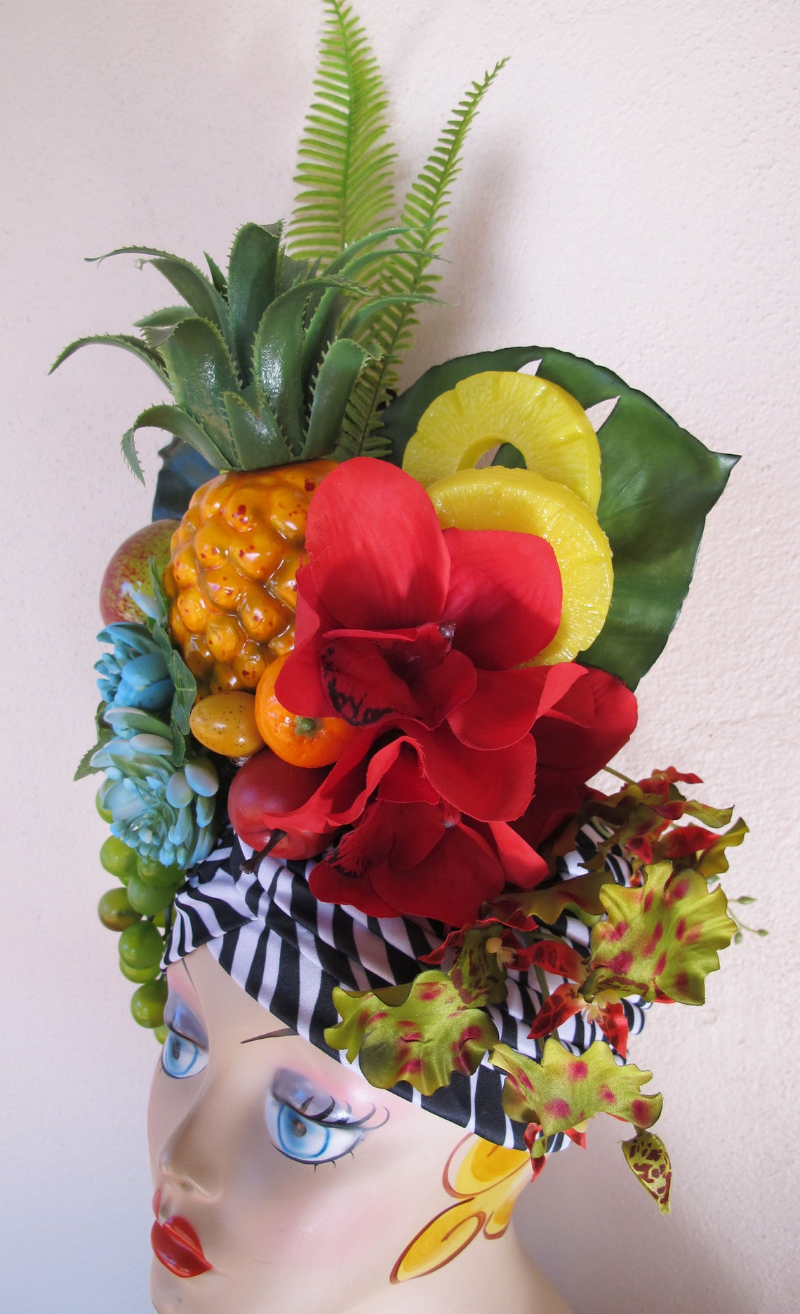 Carmen Miranda TURBAN ZEBRA PRINT Tropical Fruits Pineapple | Etsy