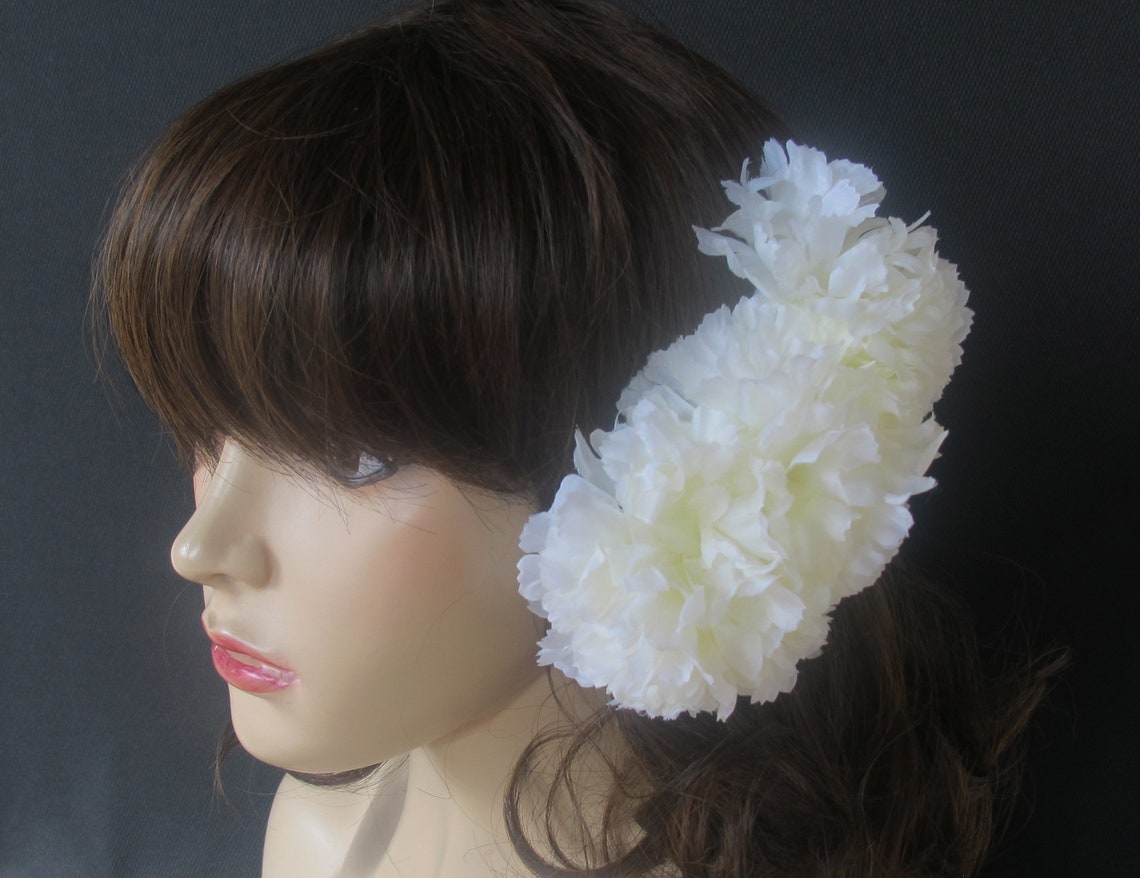 WHITE Carnations Triple Flowers Hair Comb Spanish Flamenco - Etsy