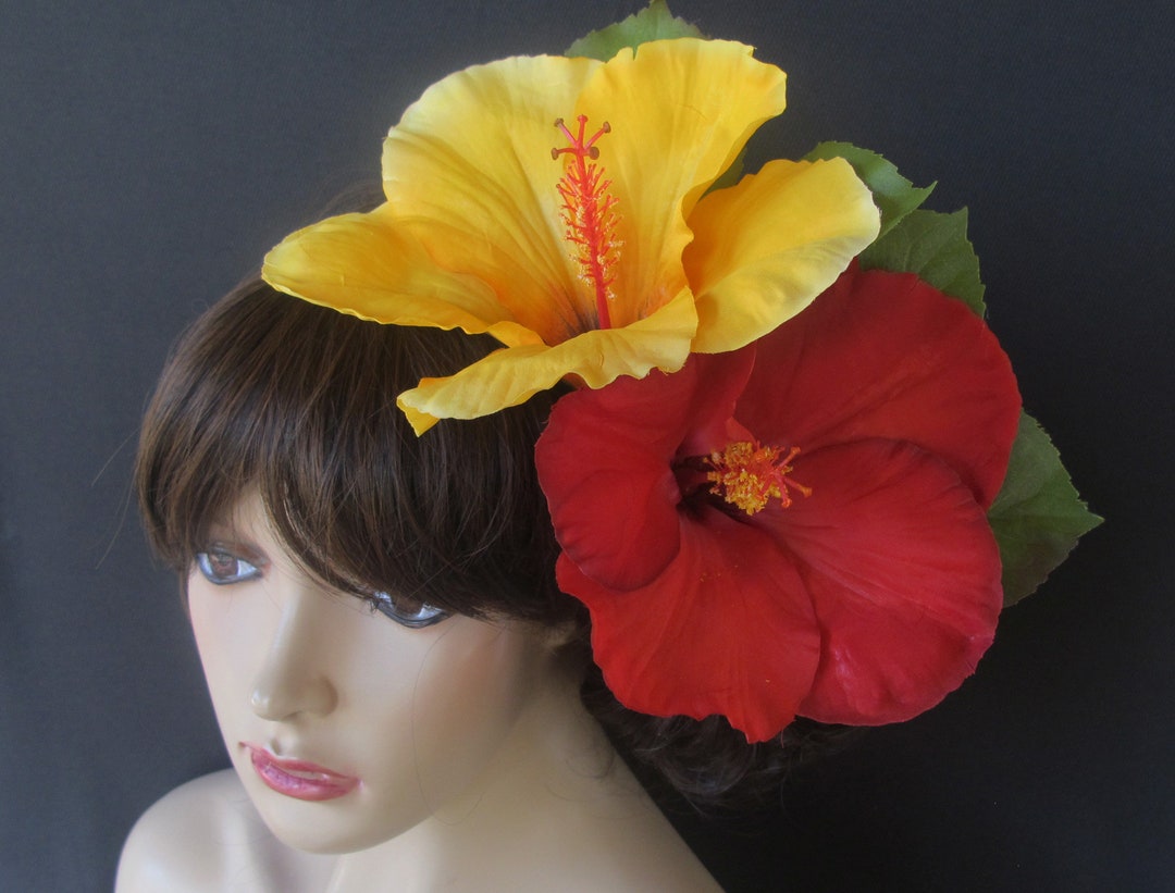 Tropical Hawaiian Huge Hibiscus RED or YELLOW Hair Pin ,weddings, Tiki ...
