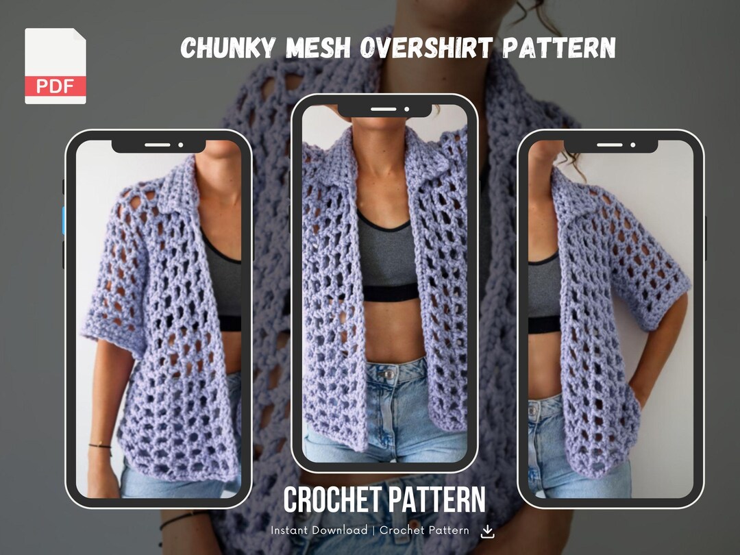 Chunky Mesh Overshirt Crochet Pattern – Easy Cardigan PDF | Super Bulky ...