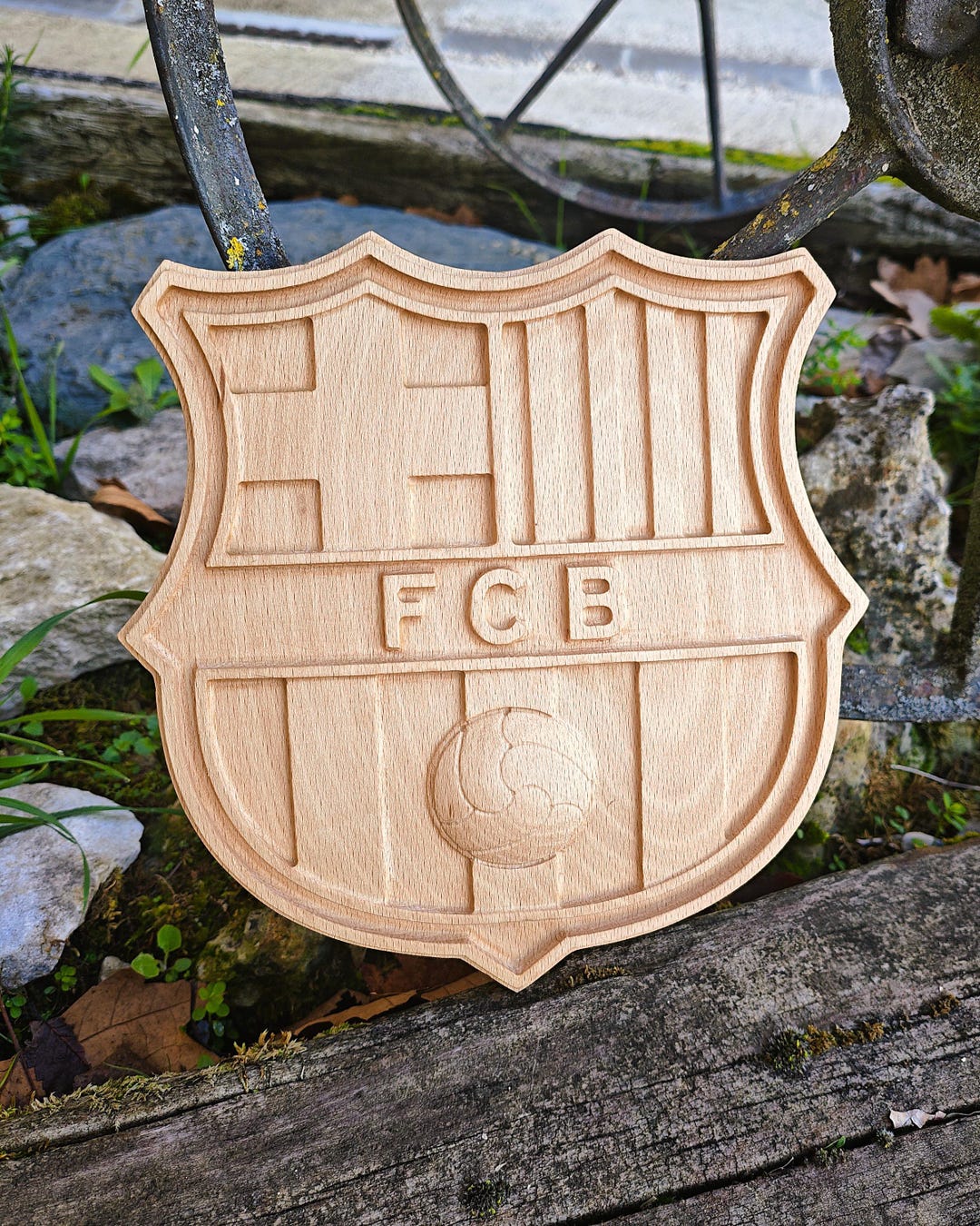Carved FC Barcelona Football Crest in Beech Wood - Etsy