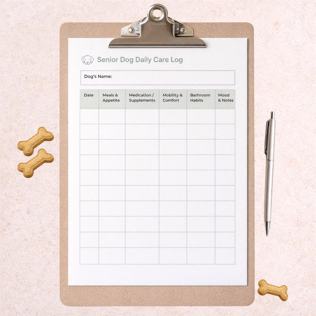Senior Dog Daily Care Log – Printable Comfort & Wellness Tracker - Etsy