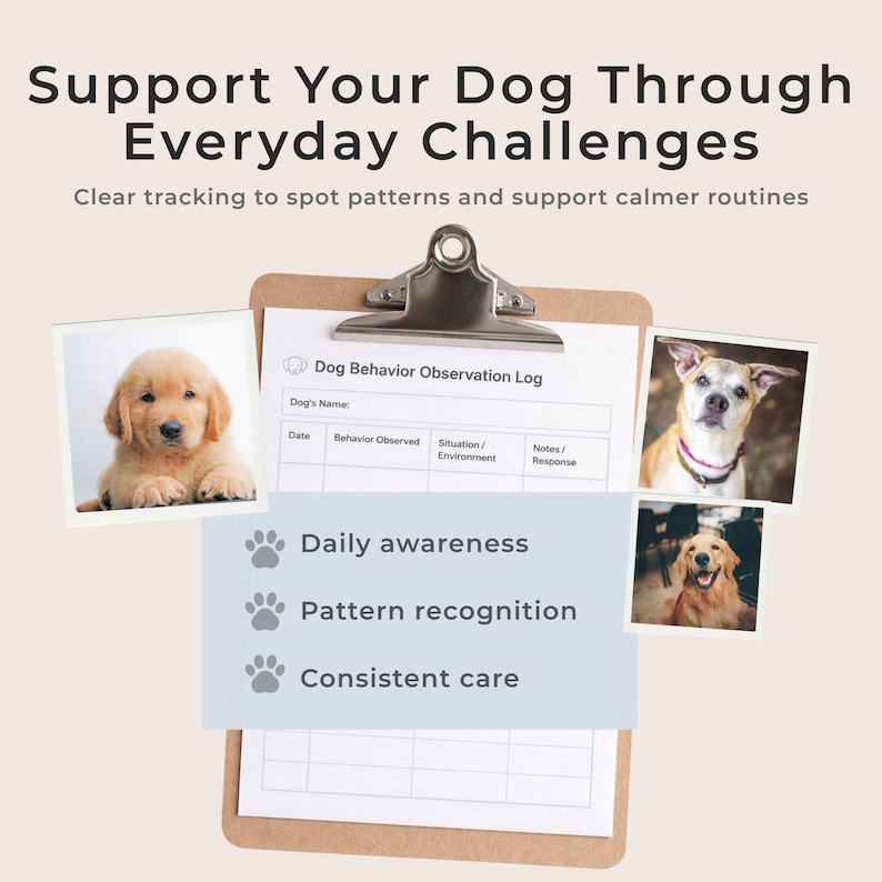 Dog Behavior Observation Log Printable | Anxiety & Trigger Tracking ...