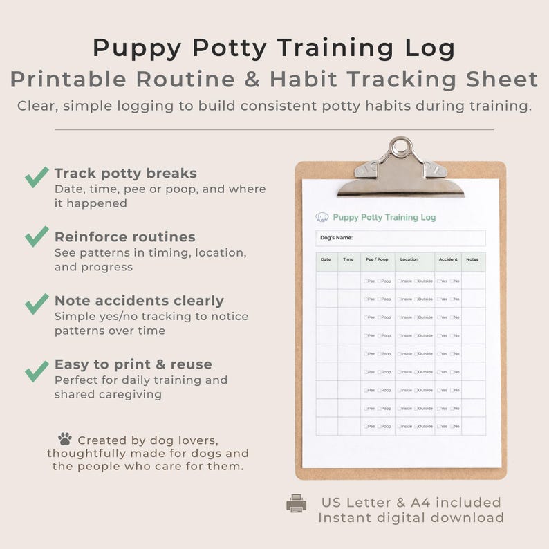 Puppy Potty Training Log Printable | House Training Tracker for Puppies ...
