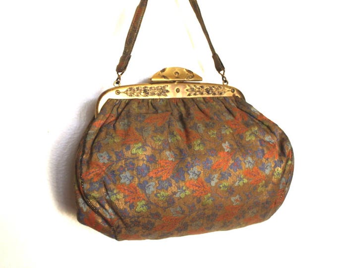 1940s Metallic Sheen Purse Clutch W/ Handle & Change Purse - Fabric ...