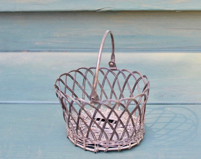 Vintage Small Silver Wire Basket W/ Handle - Flower Girl - Business ...