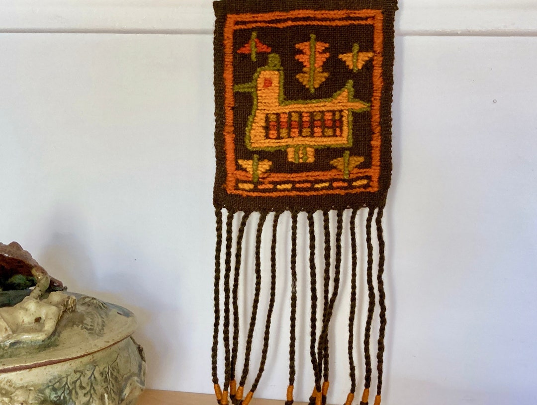 Vintage Rooster Weaving Cepelia Poland Sumak Kilim Folk Art Wall ...