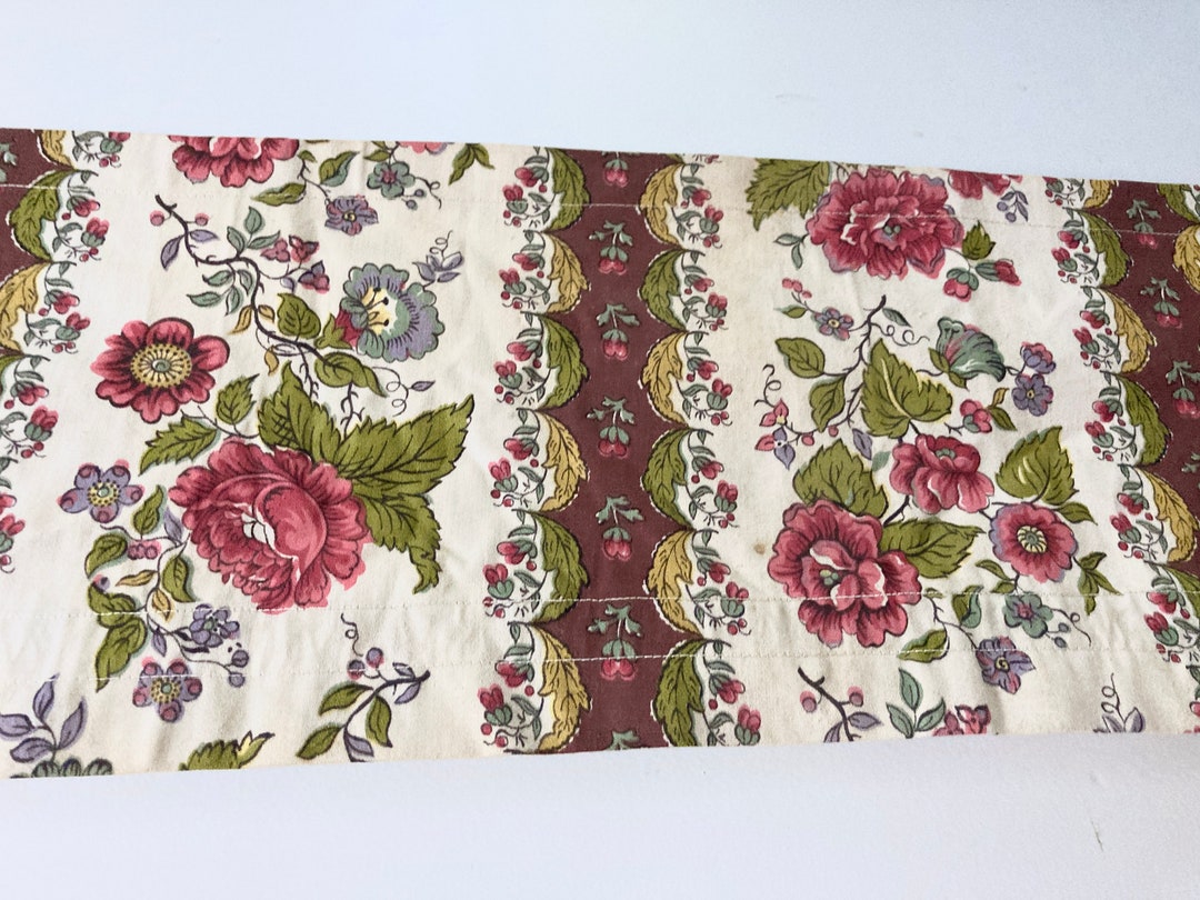 Vintage Cottage Rose Valance 38l" Screen Print Vat Dyed - Pink Magenta ...