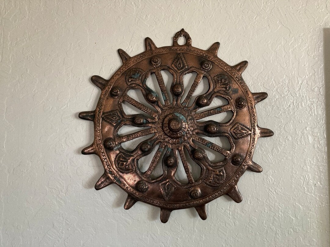 Vtg Copper Buddhist 20" Dharma Wheel Wall Hanging. - Etsy