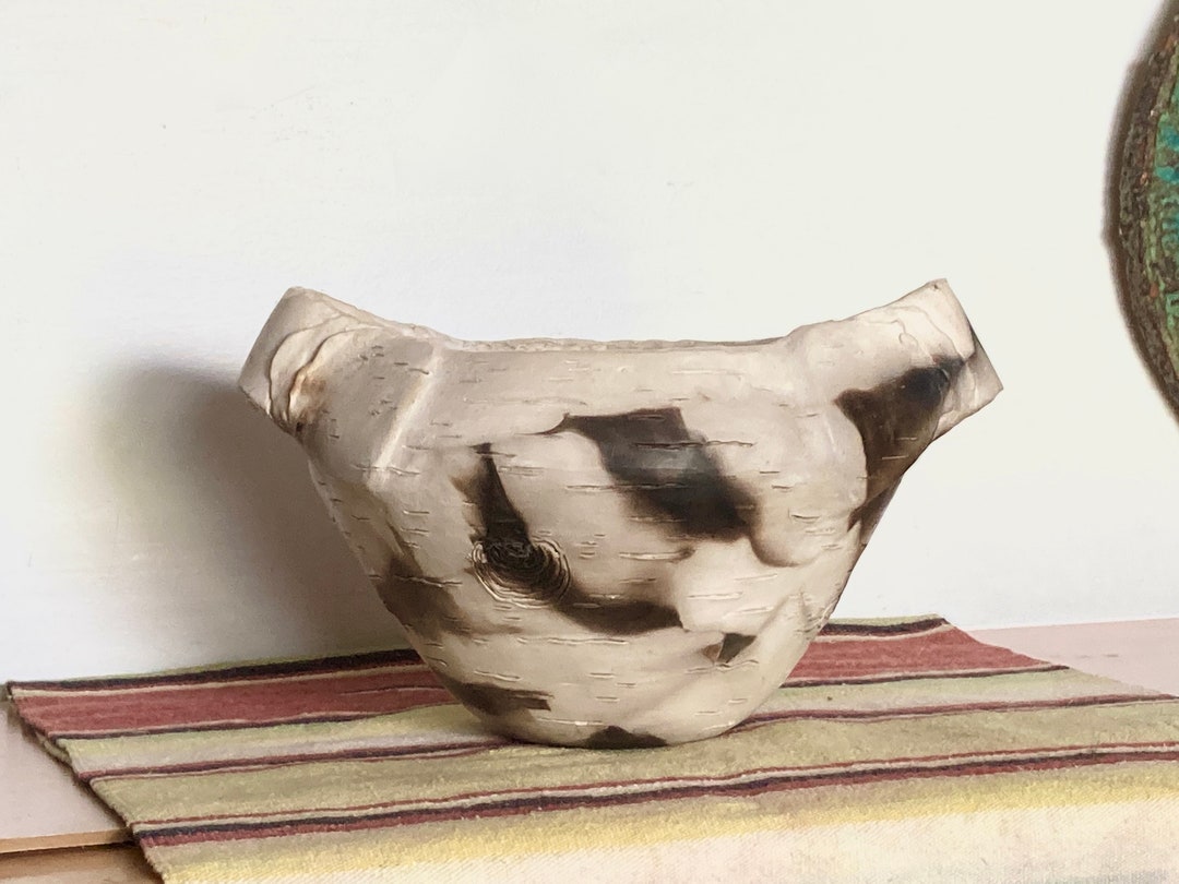 Signed birch Bark Pottery 8.5d Vessel Vase Pit Fired Cynthia Ballinger ...