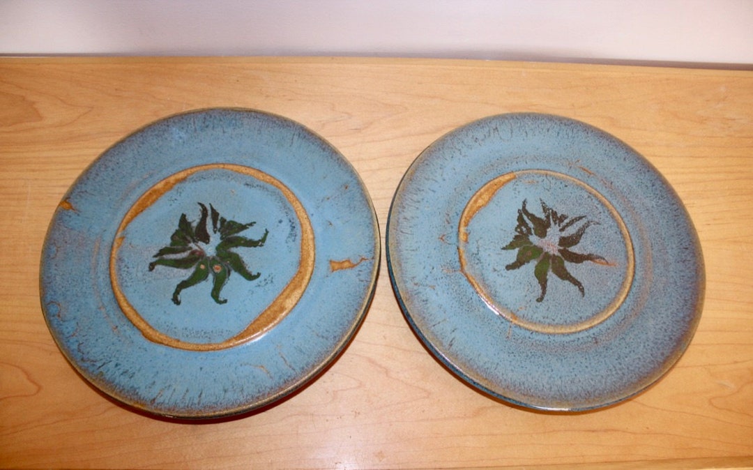 Cornflower Blue Pottery Dinner Plates 9.25" by Spencer Sanders Charcoal ...