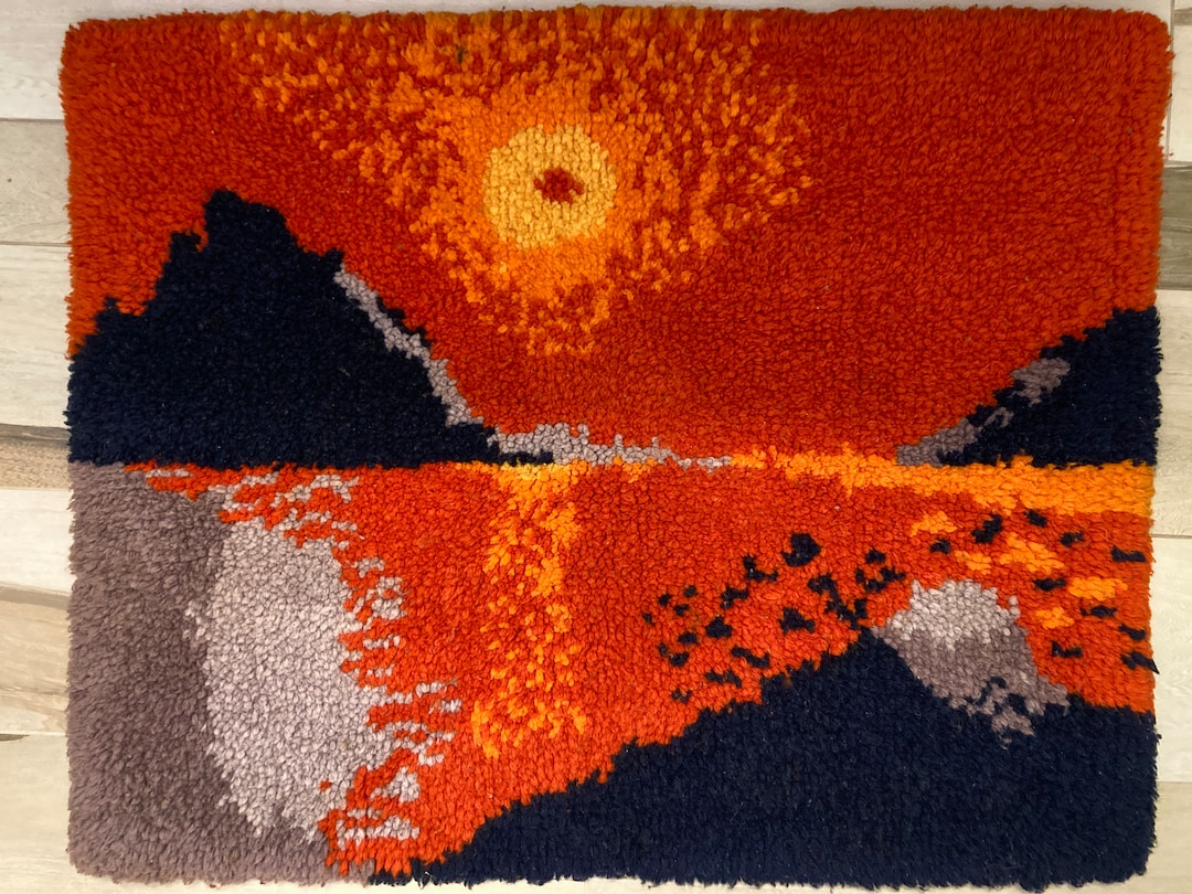 Mid Mod Landscape Rya Rug 3' Wall Hanging Sunset - Etsy