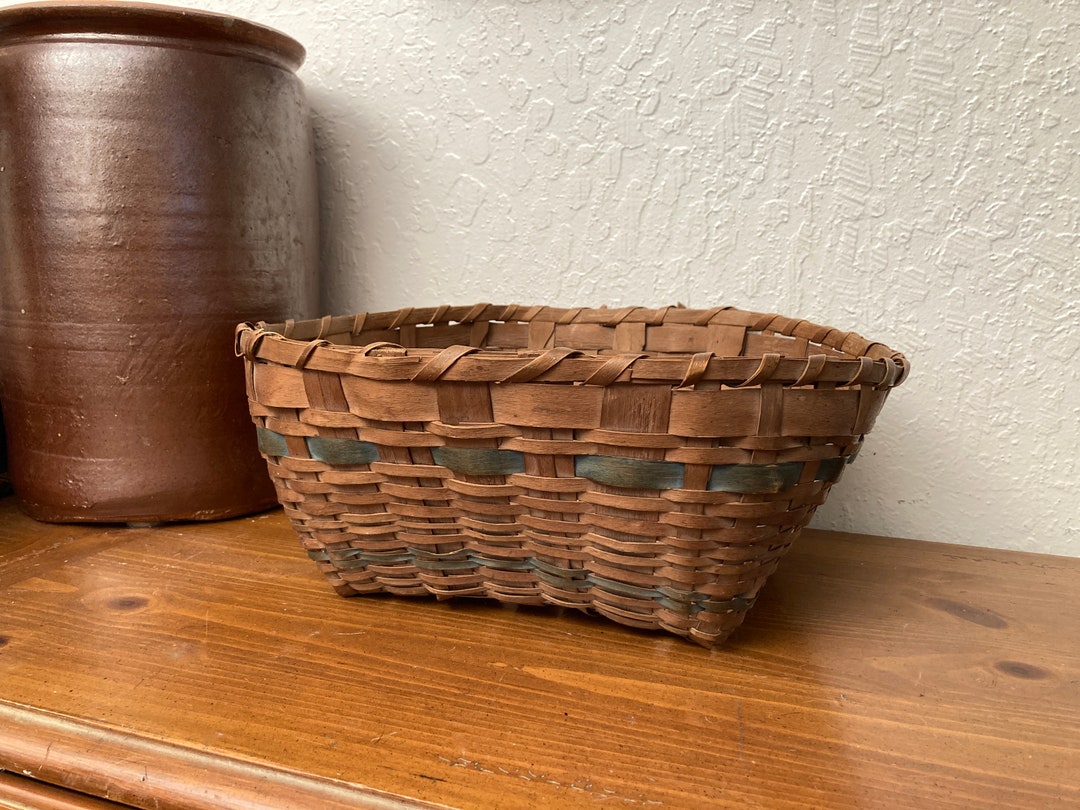 Antique Split Wood Basket 14.5 Handwoven Basket W/ Blue Green Egg ...