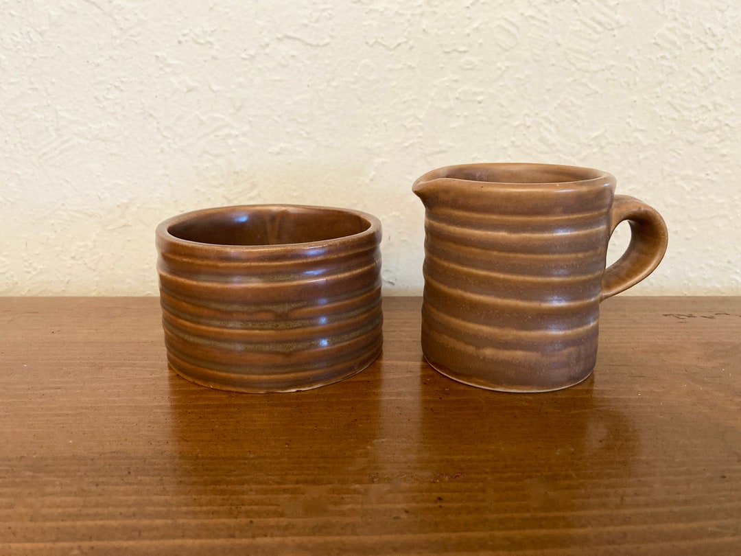 Hall Creamer & Sugar Set Matte Brown 2641 2645 Ringed Amano - Etsy
