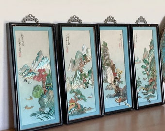 Four Chinese Shell Panels Landscape Pictures 3D Shadow Box Mother of ...